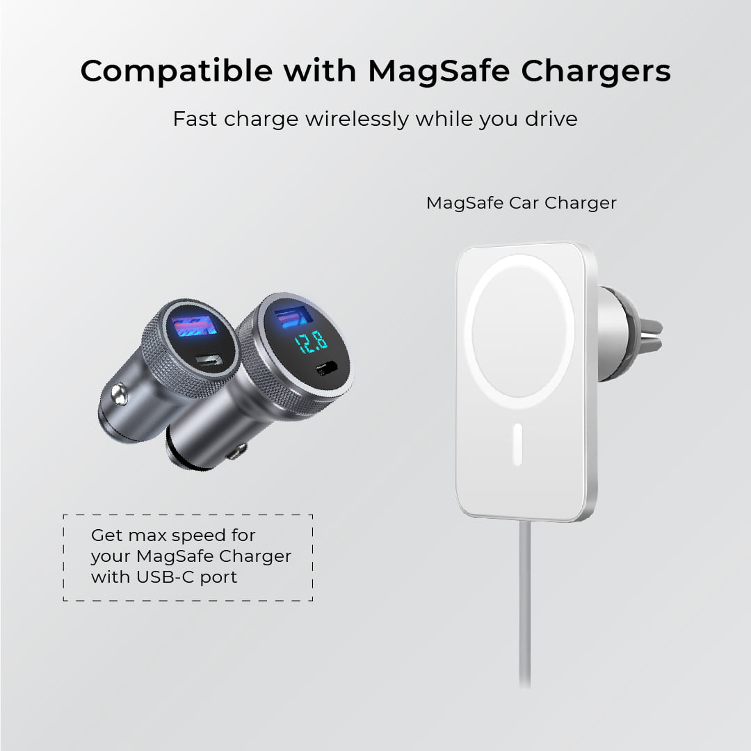 CURIO Car Charger - Dual Port Fast Charge with LCD Voltage Display (56W ...